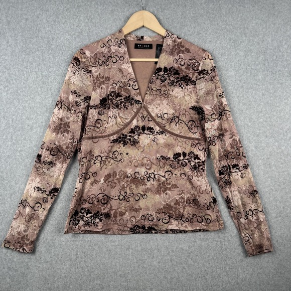 Axcess | Tops | Vintage Axcess Top Womens L Brown Floral Sheer Velvet ...